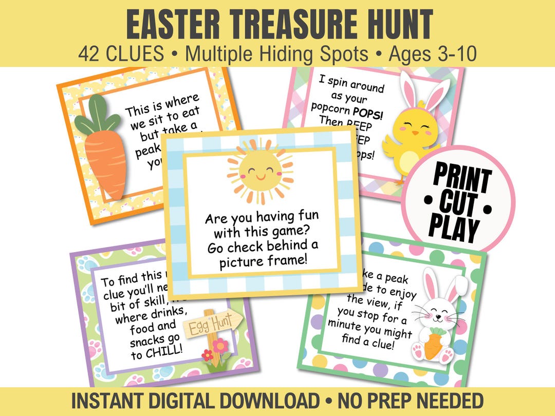 Indoor Easter Scavenger Hunt for Kids, 42 Clue Cards, Printable ...