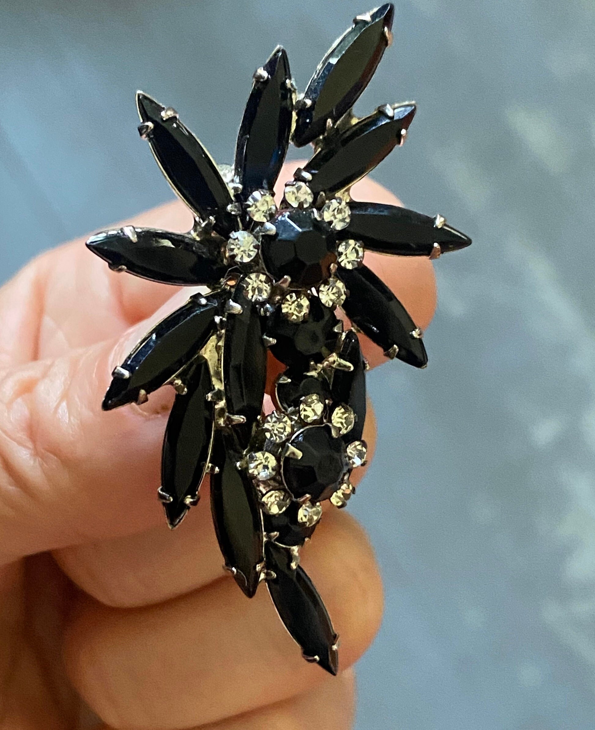 Vintage Juliana Delizza and Elster Jet Black and Clear White Glass ...