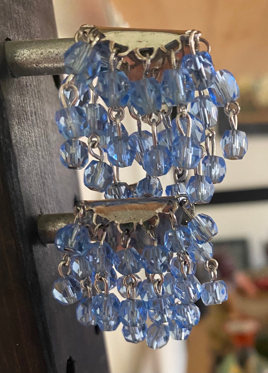 Vintage Coro Blue Glass Chandeliers Dangling Cluster Clip on Silver ...