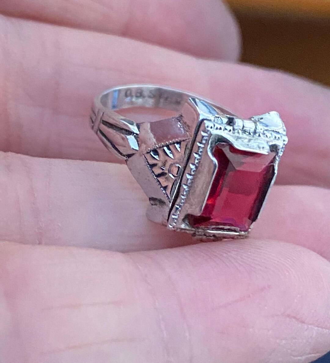 Vintage Sterling OB Ostby Barton (titanic) Red Glass Art Deco Nouveau ...