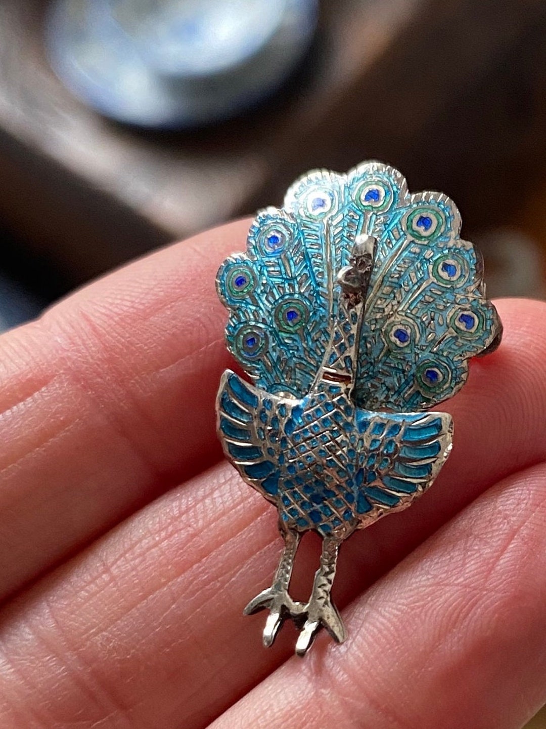 Beautiful Vintage Siam Sterling Silver Peacock Blue Enamel Brooch Pin ...