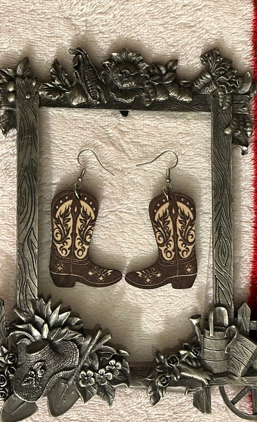Cowgirl Boot and Hat Earrings, Cowboy Boot Earrings, Country Earrings, Western Earrings, Brown ...