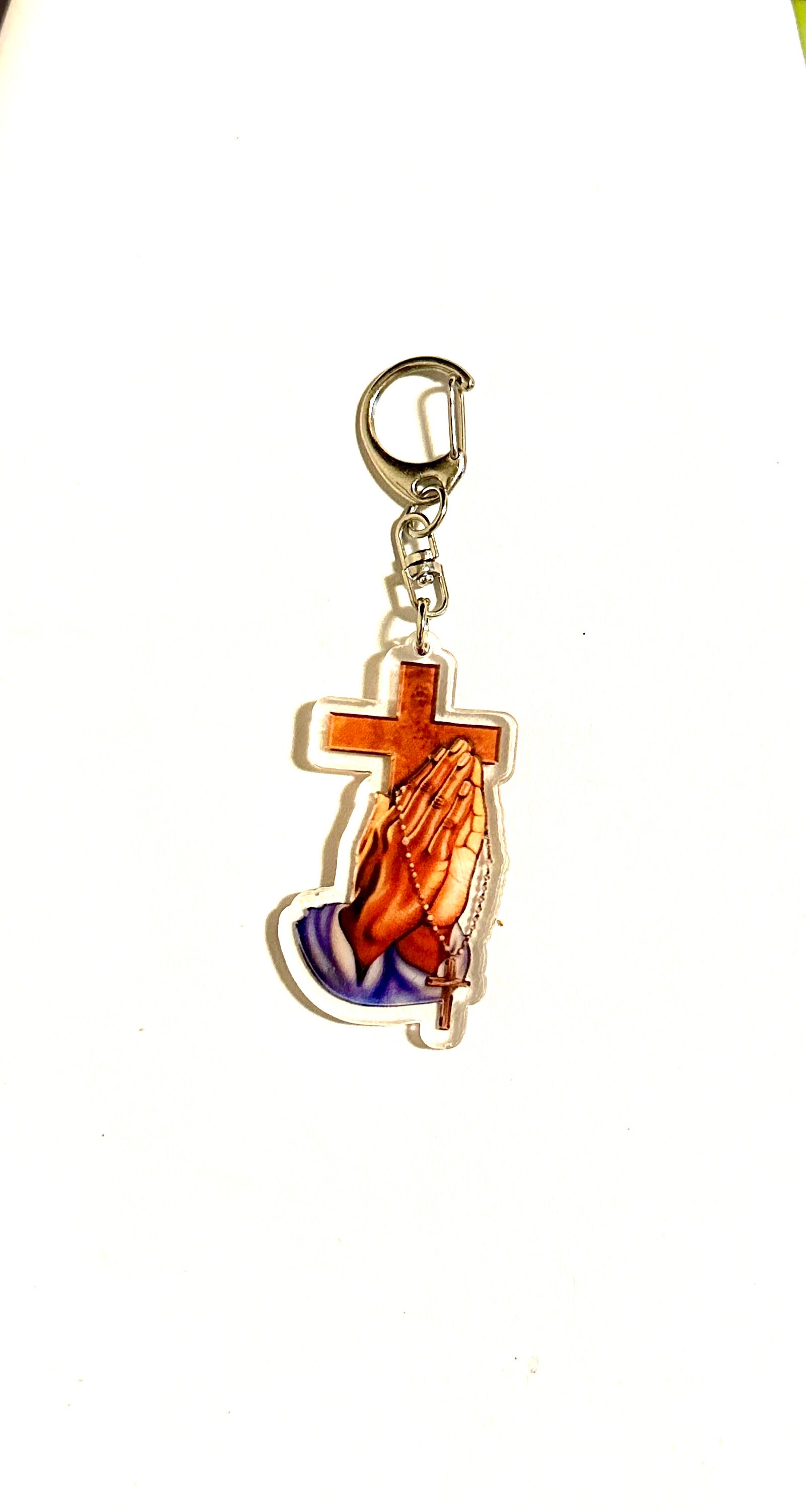 Praying Hands With Cross Keychain, Praying Hands Keychain, Christian ...