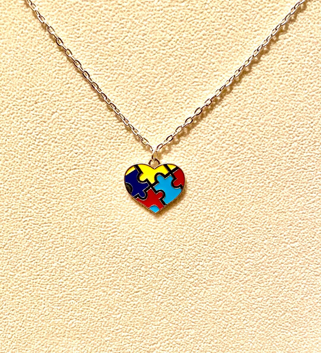 Heart Shaped Autism Puzzle Piece Necklace on Silver Chain, Autism ...