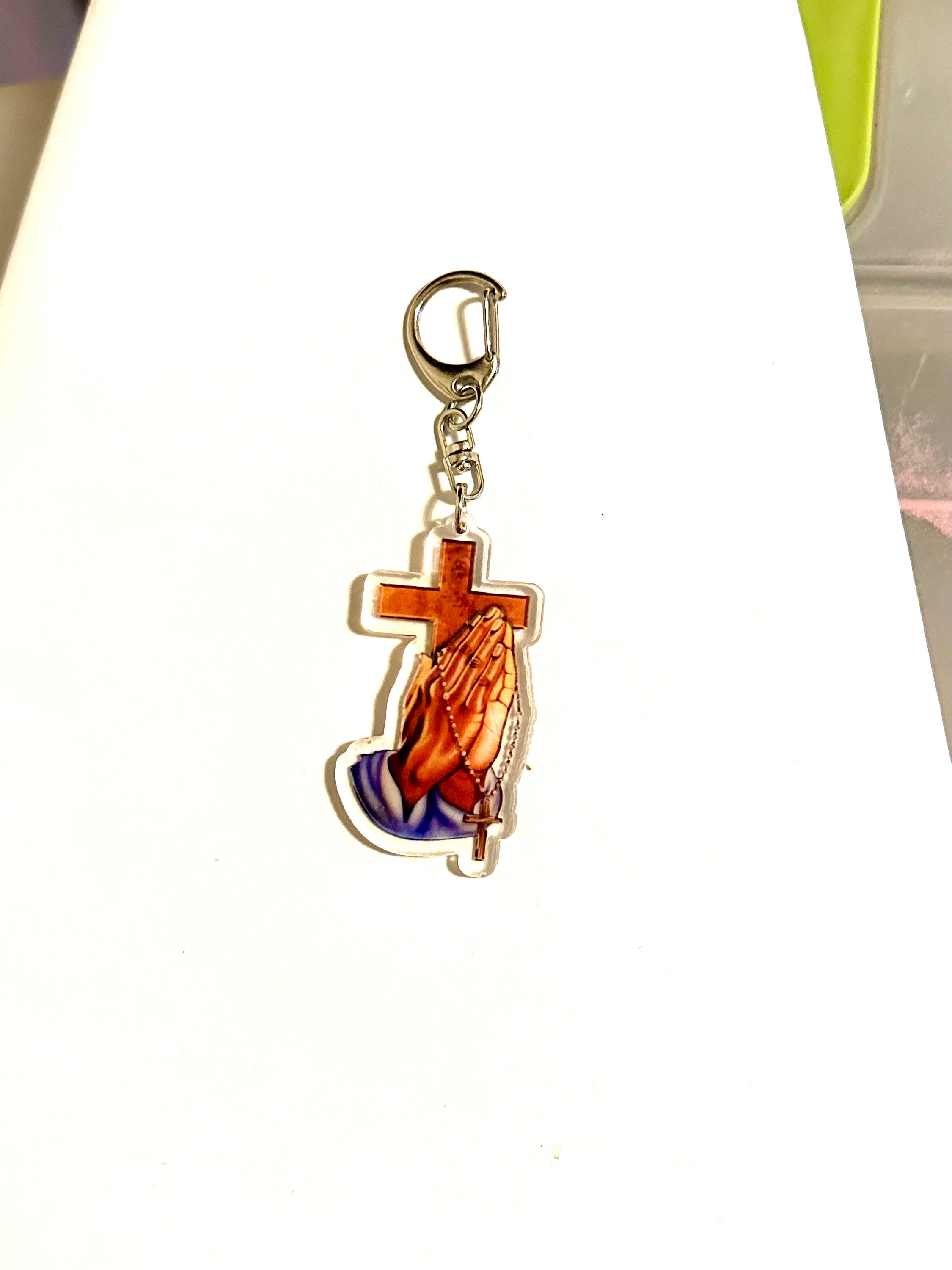 Praying Hands With Cross Keychain, Praying Hands Keychain, Christian ...