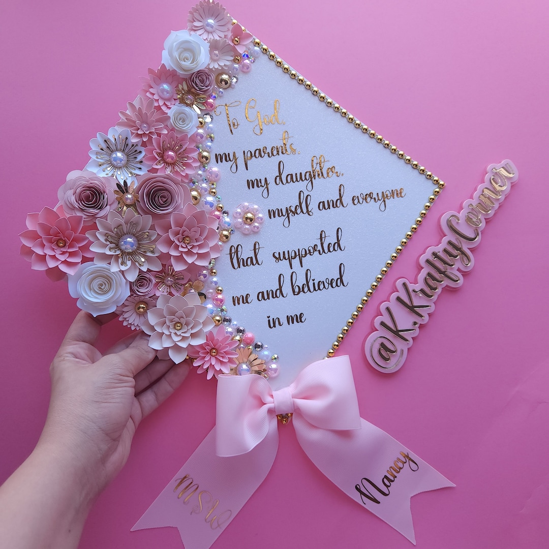 Graduation Cap Toppers/ Flower Graduation Cap/ Glitter Graduation Cap ...