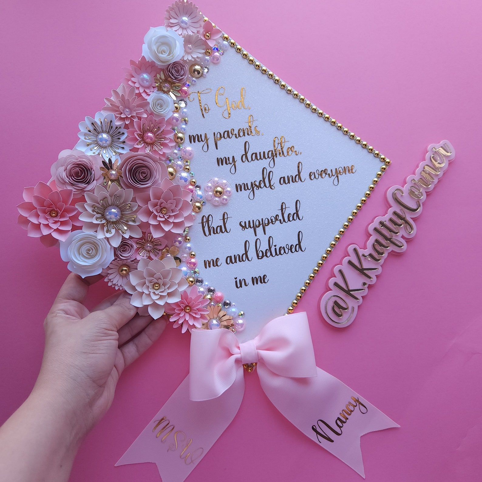 Graduation Cap Toppers/ Flower Graduation Cap/ Glitter Graduation Cap ...