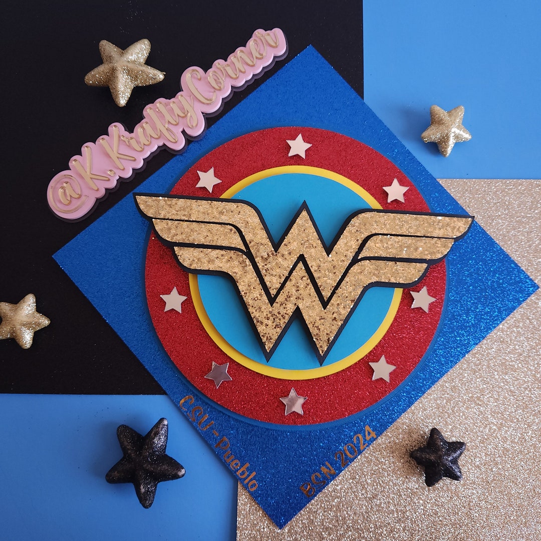 Wonder Woman Graduation Cap Toppers/ Flower Graduation Cap/ Glitter ...