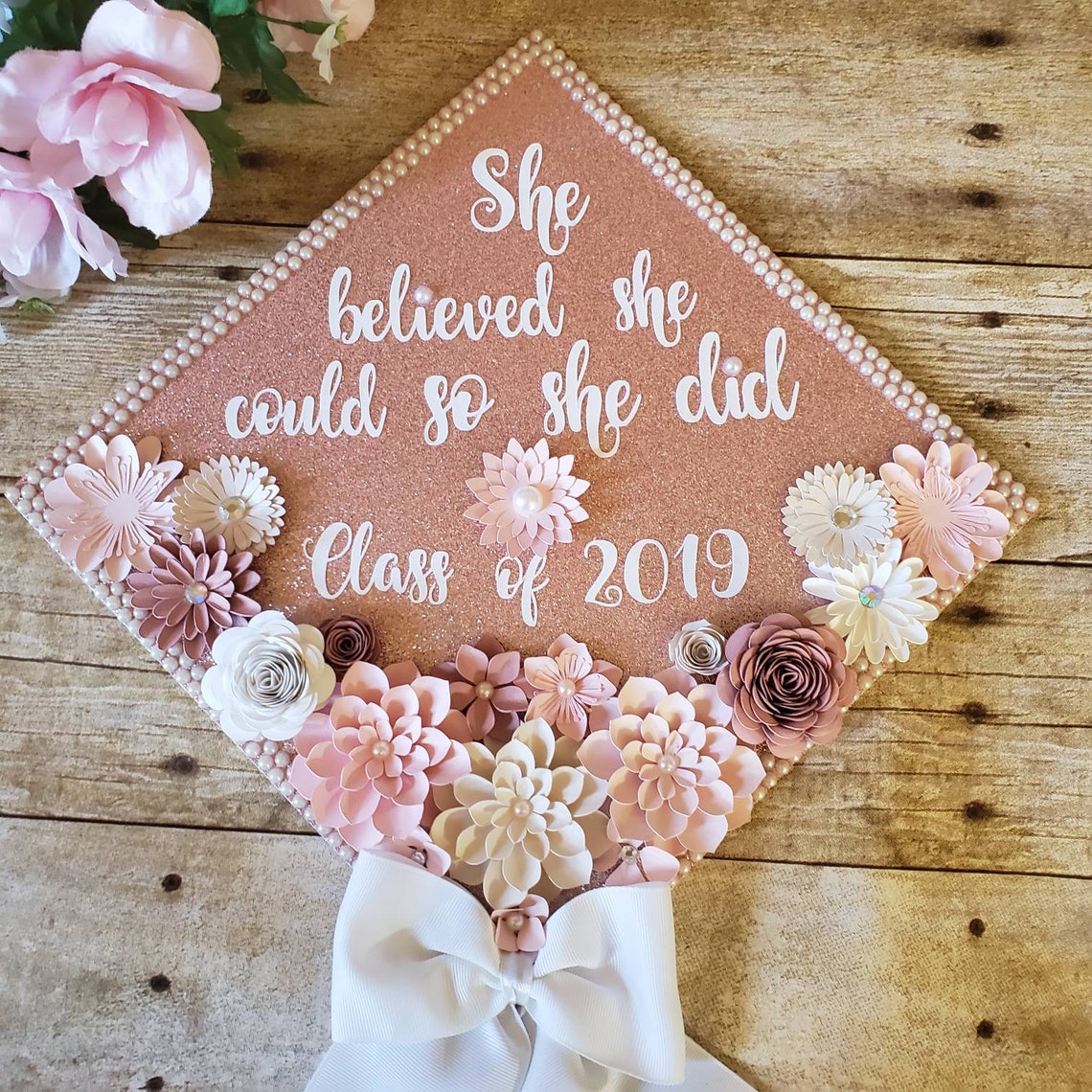 Graduation Cap Toppers/ Flower Graduation Cap/ Glitter | Etsy