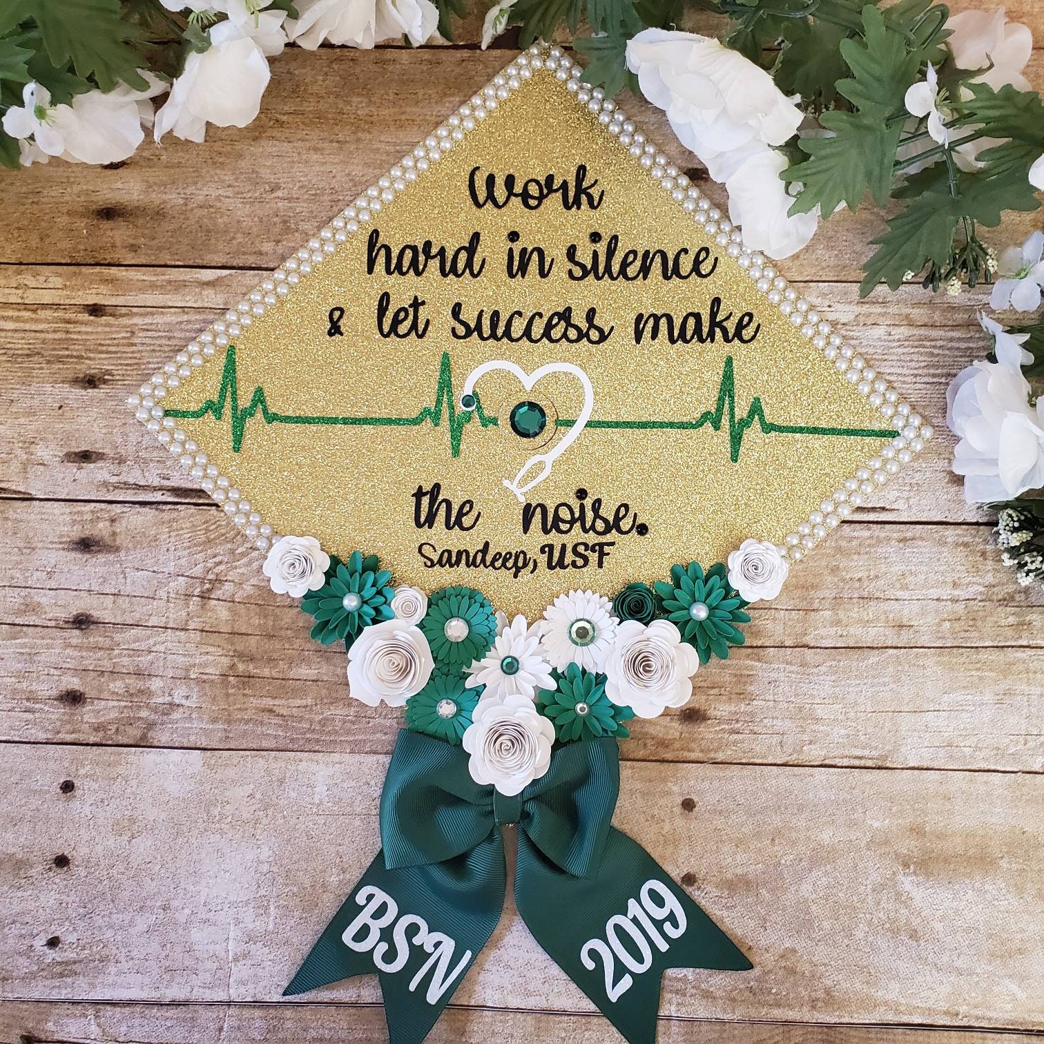 Graduation Cap Toppers/ Flower graduation cap/ Glitter | Etsy