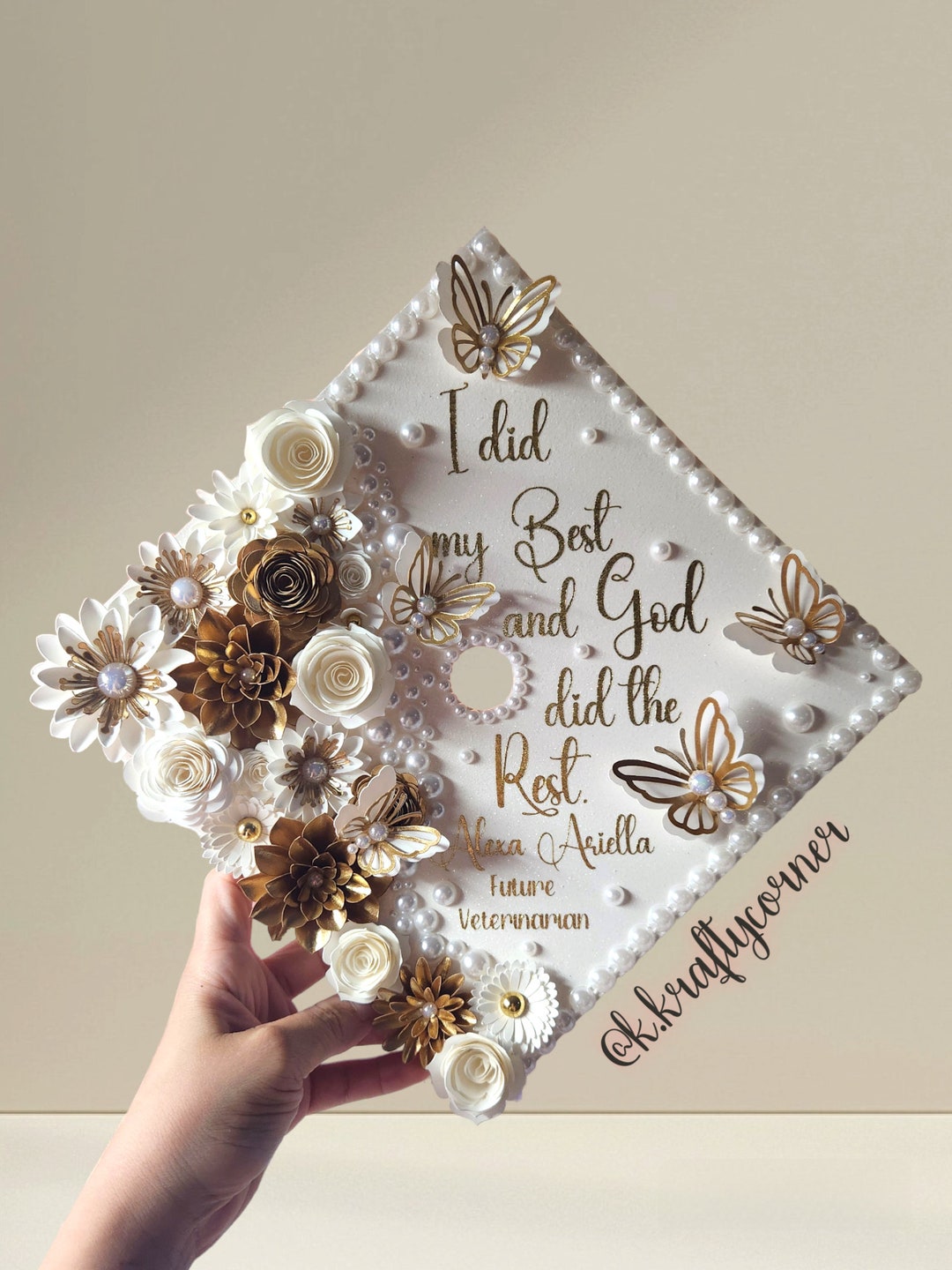 Flower Graduation Cap Topper/ Flower Graduation Cap/ Glitter Graduation ...