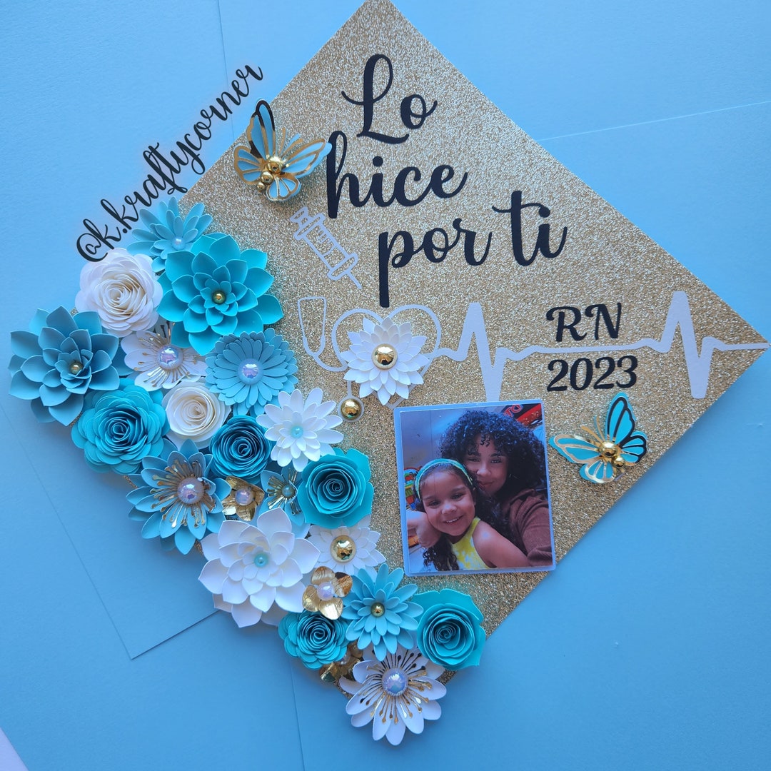 Lo Hice Por Ti Graduation Cap Toppers/ Baby Blue Flower Grad Cap ...