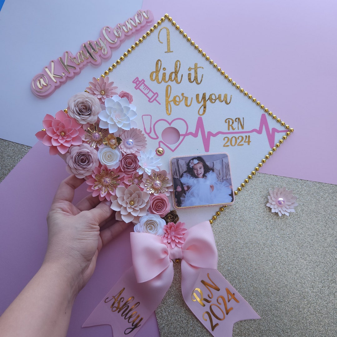 I Did It for You Graduation Cap Toppers/ Flower Graduation Cap/ Glitter ...