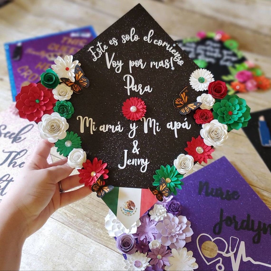 Graduation Cap Toppers/ Flower Graduation Cap/ Glitter | Etsy