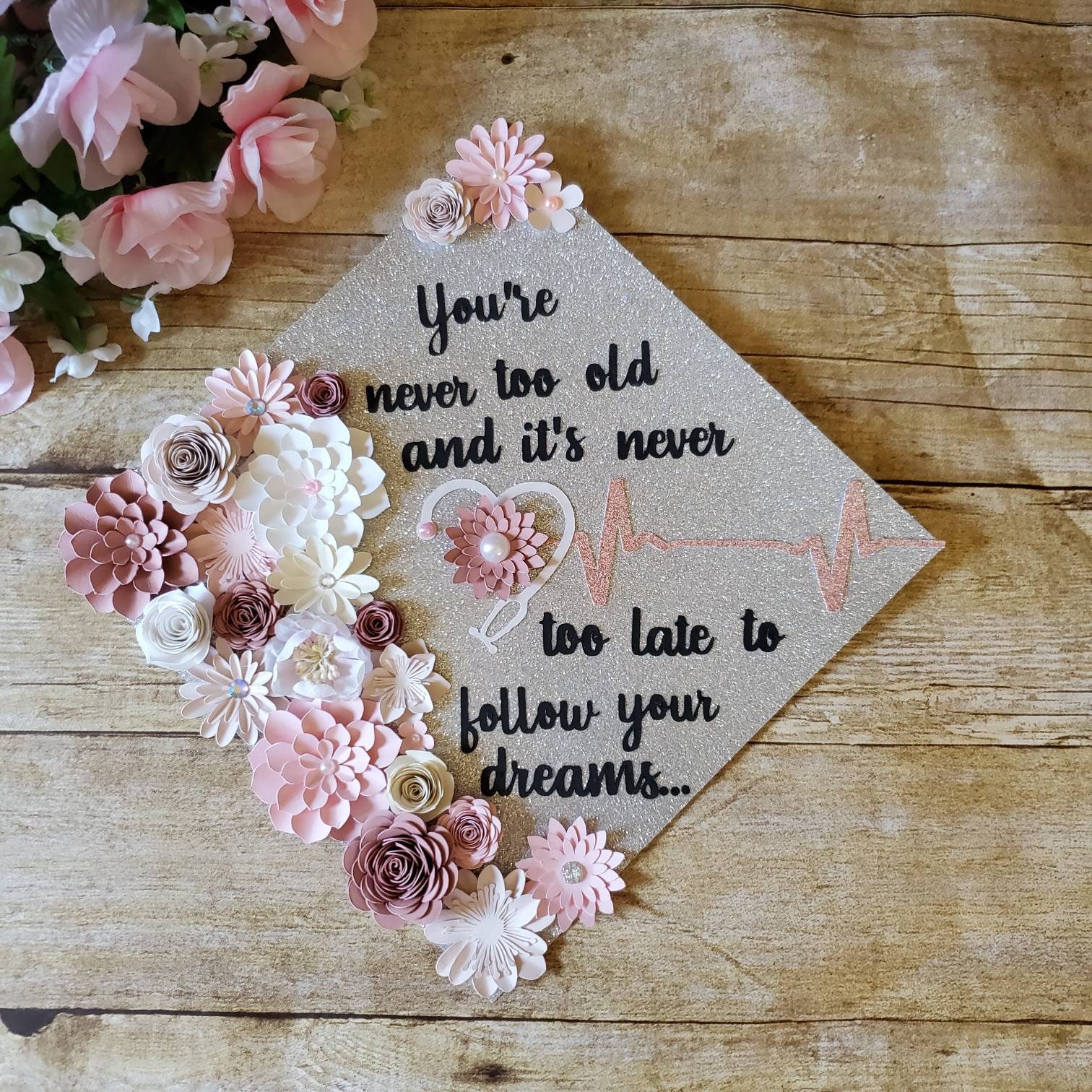 Graduation Cap Toppers/ Flower graduation cap/ Glitter | Etsy