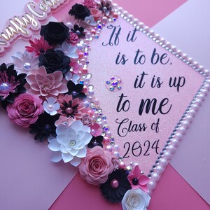 Pink Graduation Cap Toppers/ Flower Graduation Cap/ Glitter Graduation ...