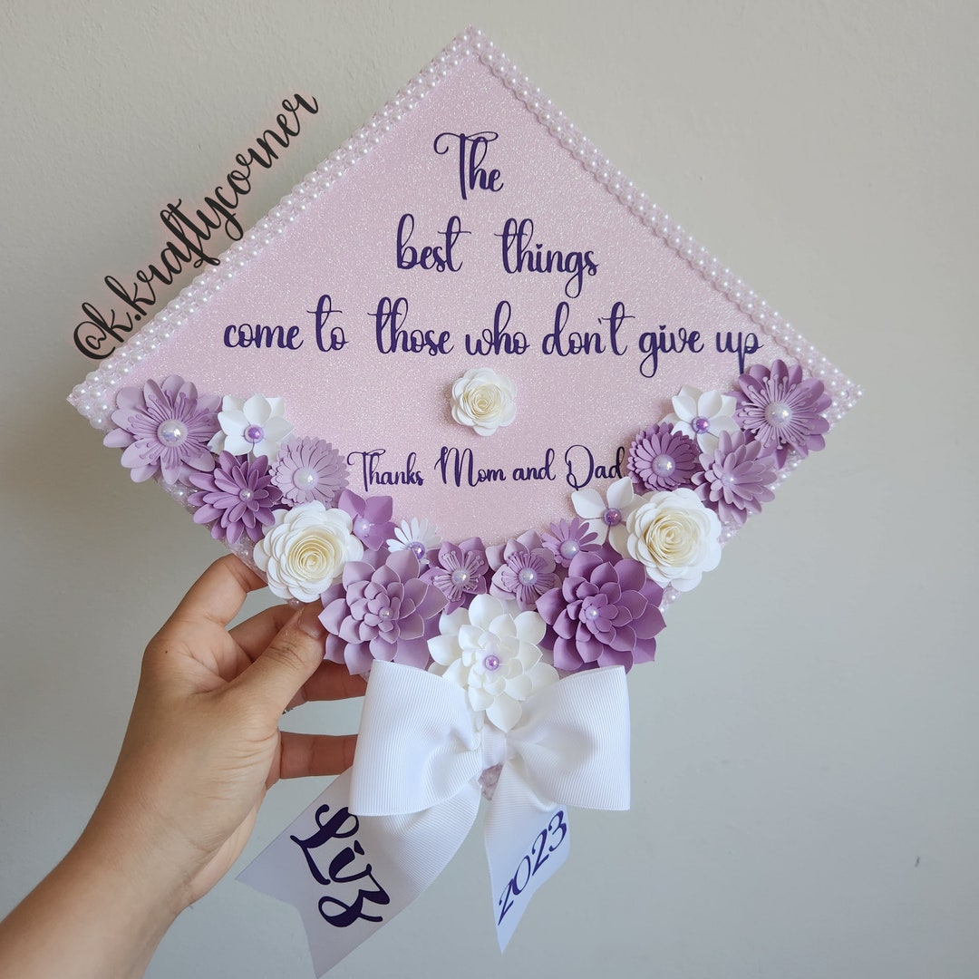 Lavender Graduation Cap Toppers/ Flower Graduation Cap/ Glitter ...