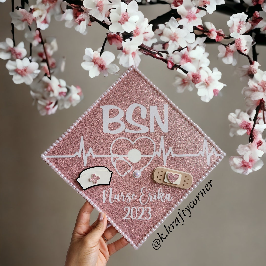 BSN Graduation Cap Toppers/ Flower Graduation Cap/ Glitter Graduation ...