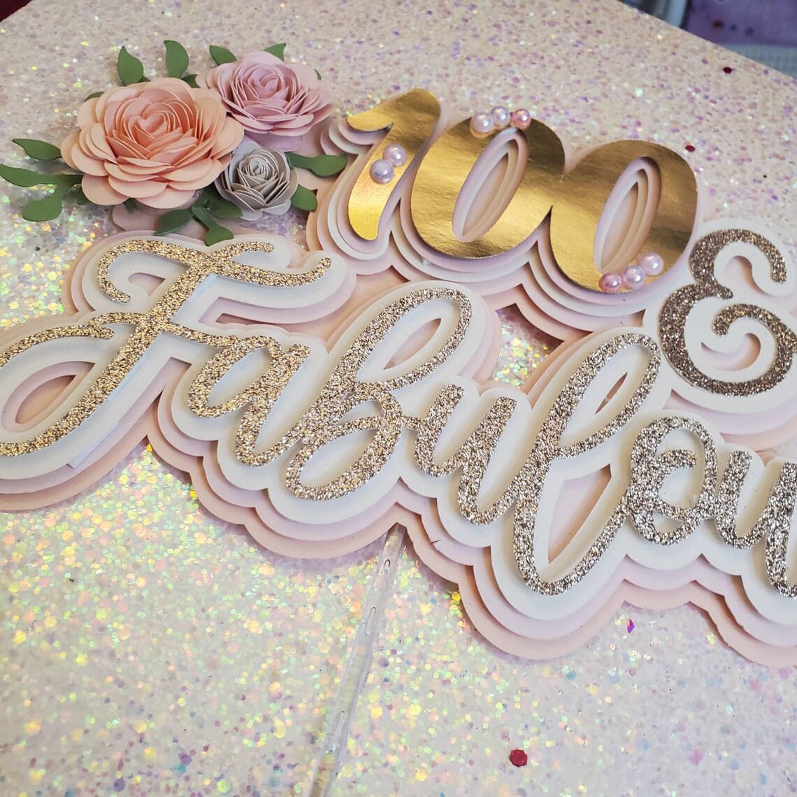 100 Cake Topper/ Floral Cake Topper/ 100 and Fabulous Cake - Etsy