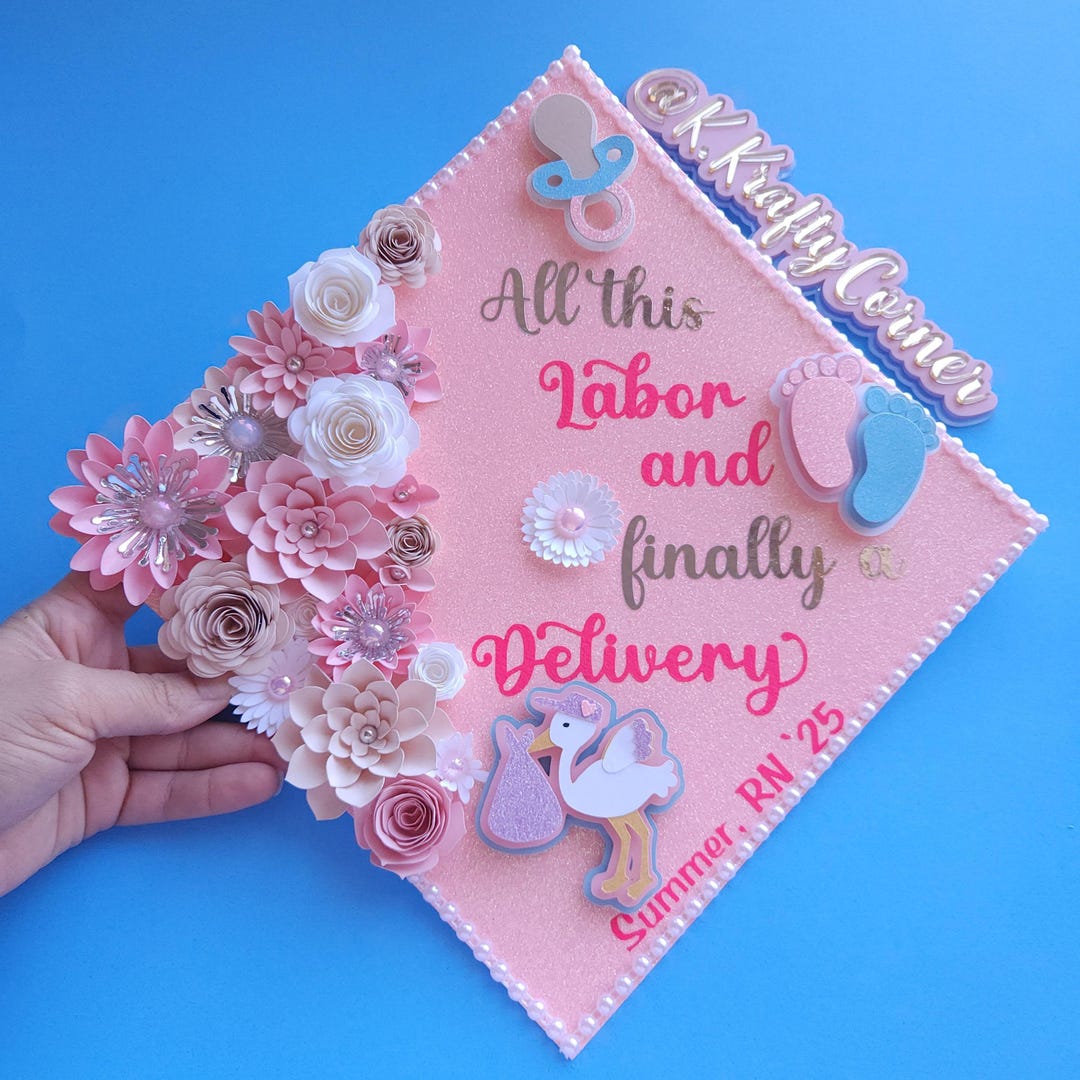 Labor and Delivery Pink Graduation Cap Topper/ Flower Graduation Cap ...