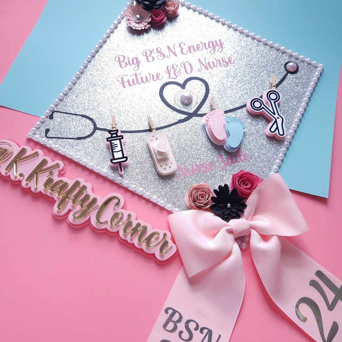 Graduation Cap Toppers/ Flower Graduation Cap/ Glitter Graduation Cap ...