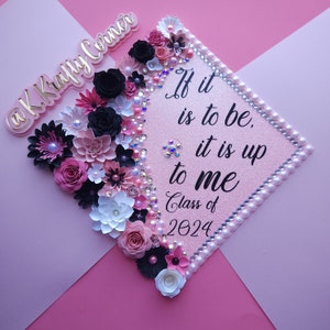 Pink Graduation Cap Toppers/ Flower Graduation Cap/ Glitter Graduation ...