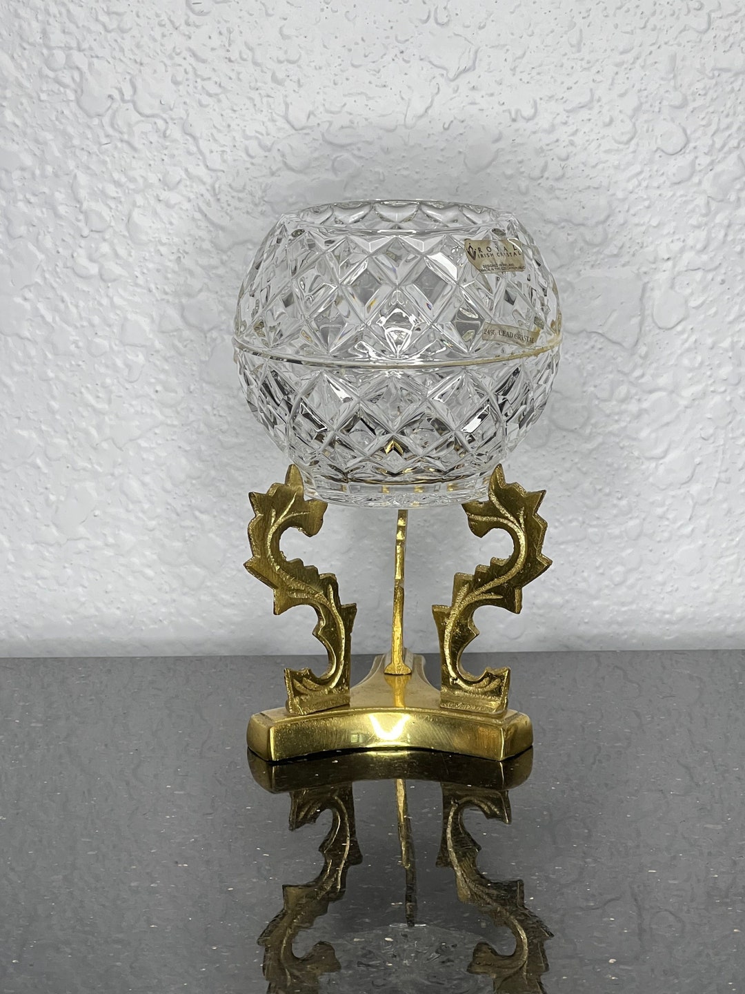 Vintage Royal Irish Crystal Cut Glass Bowl on Brass Pedestal - Etsy