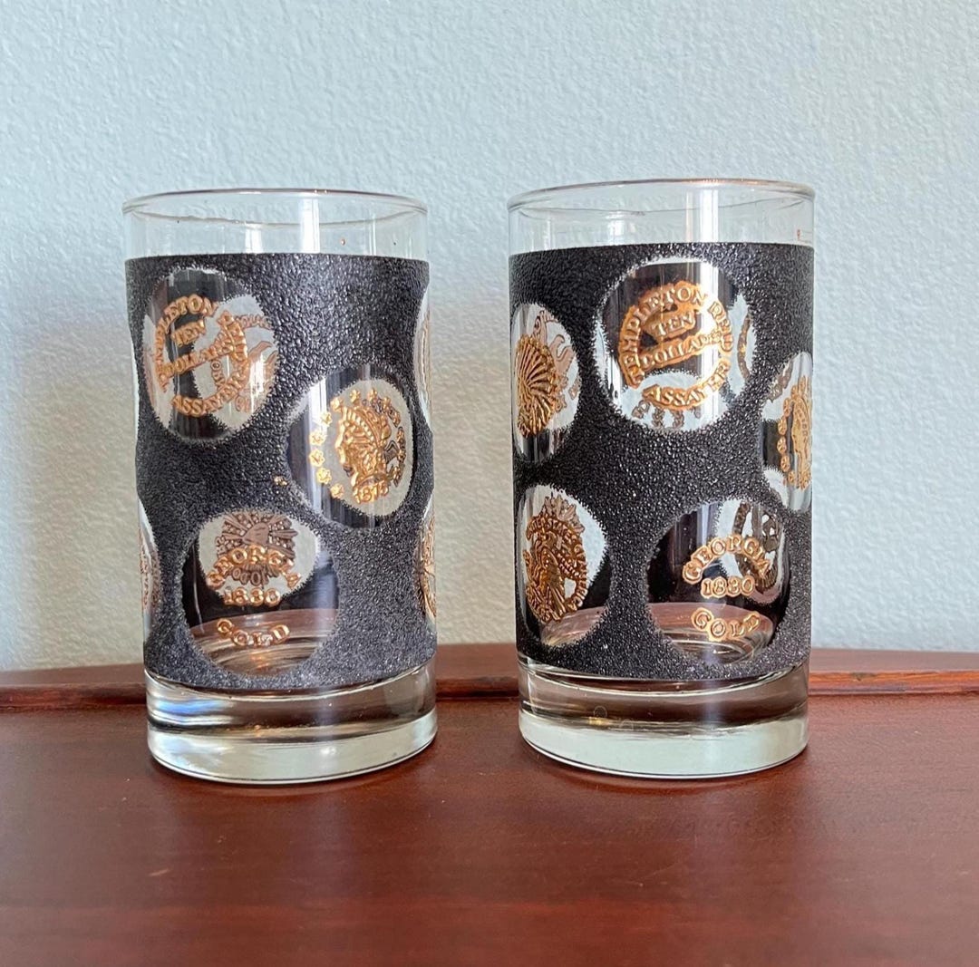 Vintage Set of 2 Libbey Gold Coin Glasses With 22-karat Gold Coin ...