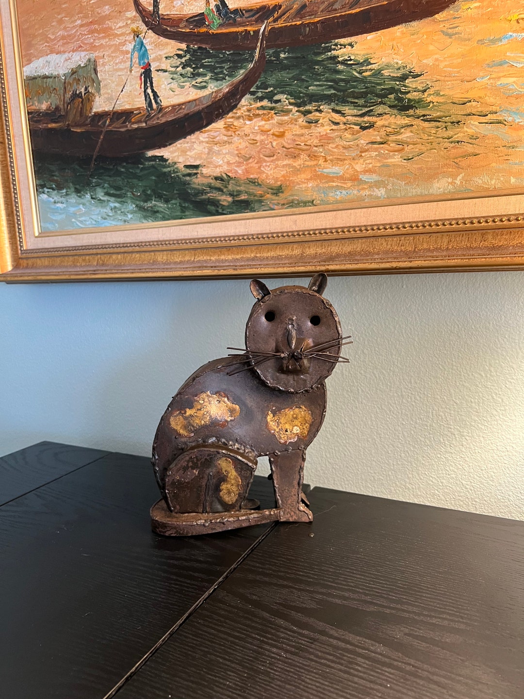 Signed Metal CAT Torch Cut Sculpture yard Art Folk Art-shabby Chic Home ...