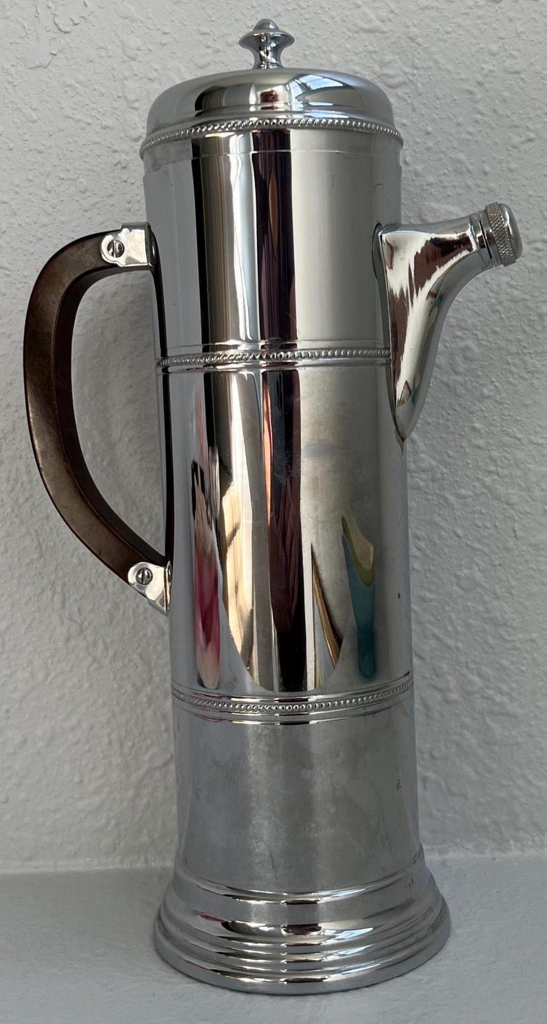 Vintage 1930s Art Deco Chrome Cocktail Pitcher - Farber Bros. Krome ...