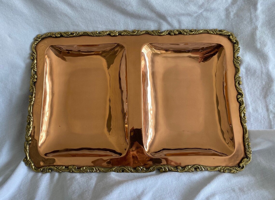 Vintage Copper Applied Two Part Serving Tray With Decorative - Etsy