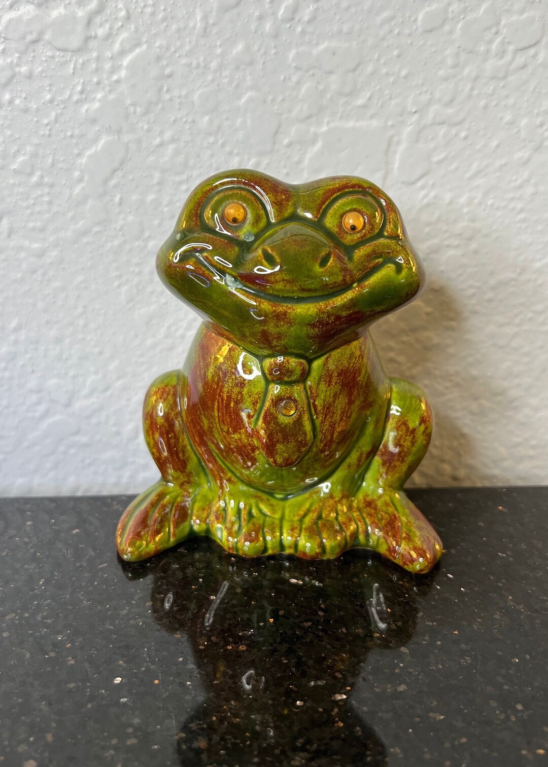 Vintage 4.5" Tall 1970's Ceramic Toad Frog With Tie and Eyes That Move ...