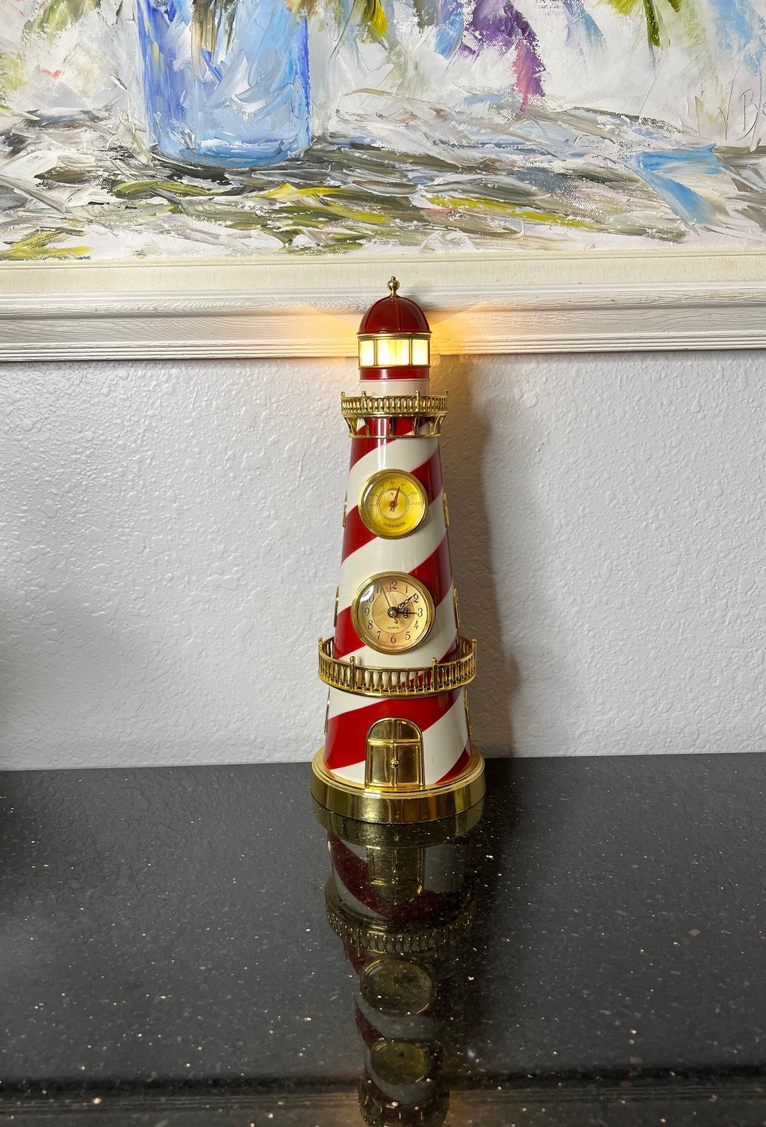 Vintage Lighthouse Music Box With Night Light, Clock and Thermometer ...