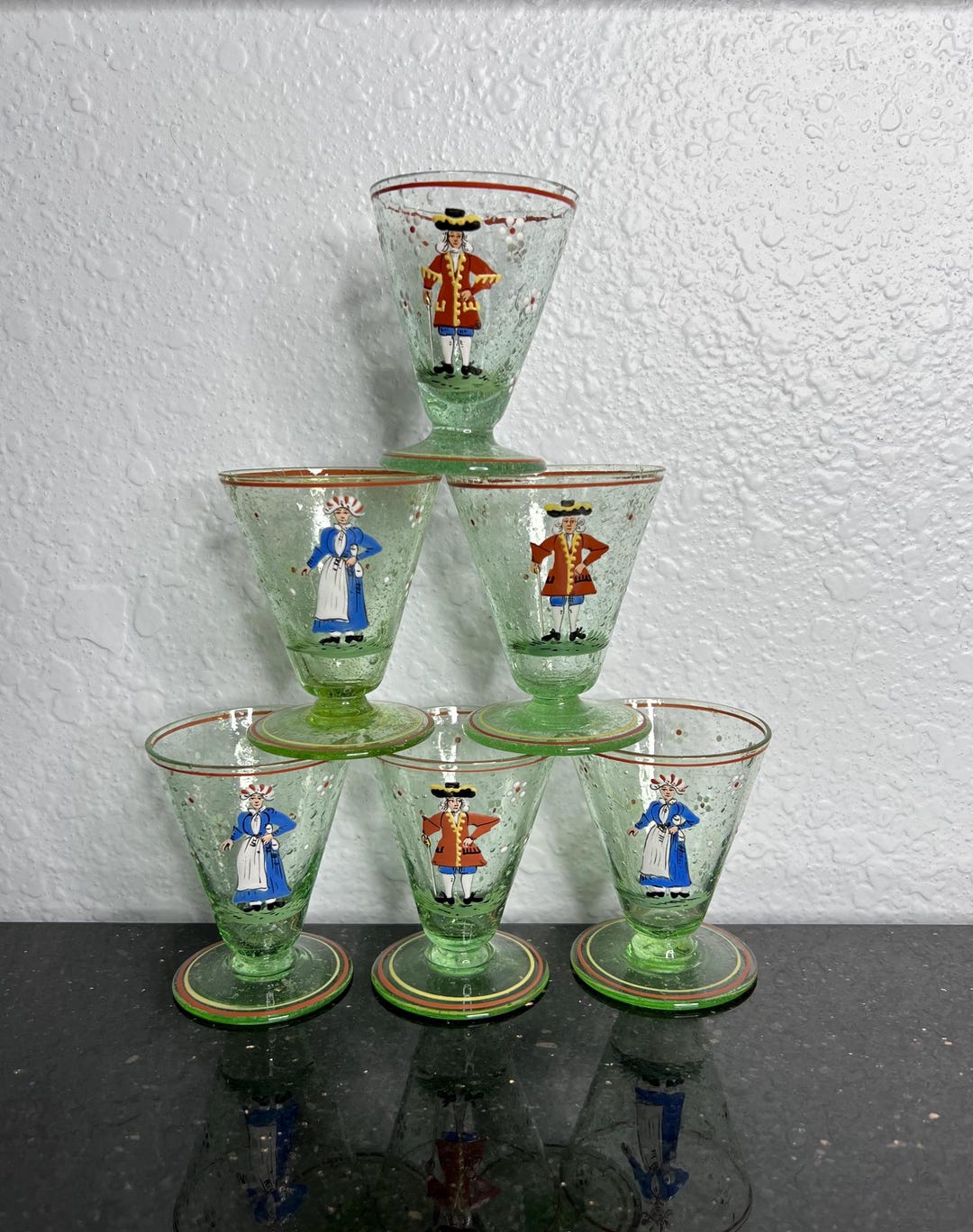 Antique Bohemian Cordial Glasses Set: Hand-painted Traditional Dress ...