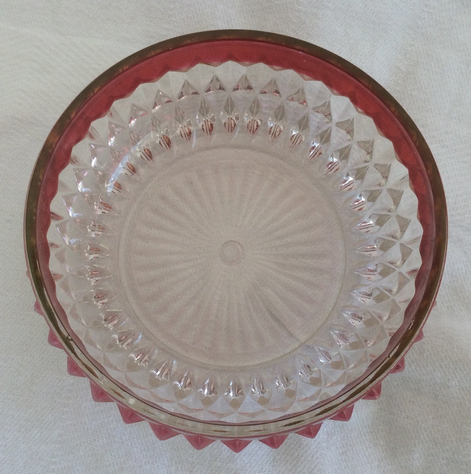 Indiana Glass Kings Crown Diamond Point Pattern Red Cranberry Flash ...