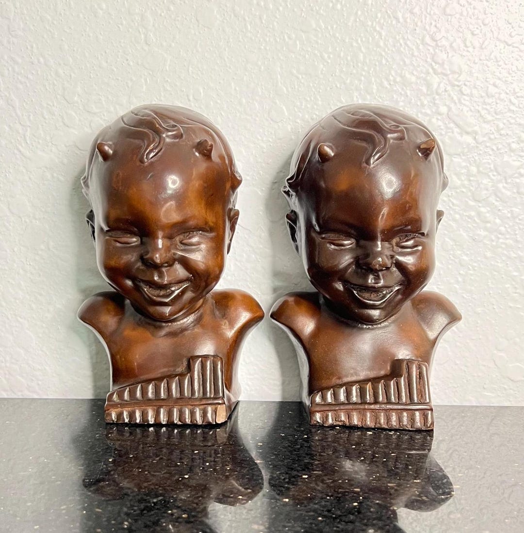 Rare Pair of 1930s Helen Liedloff Ceramic Bookends: Baby Devil Imp With ...