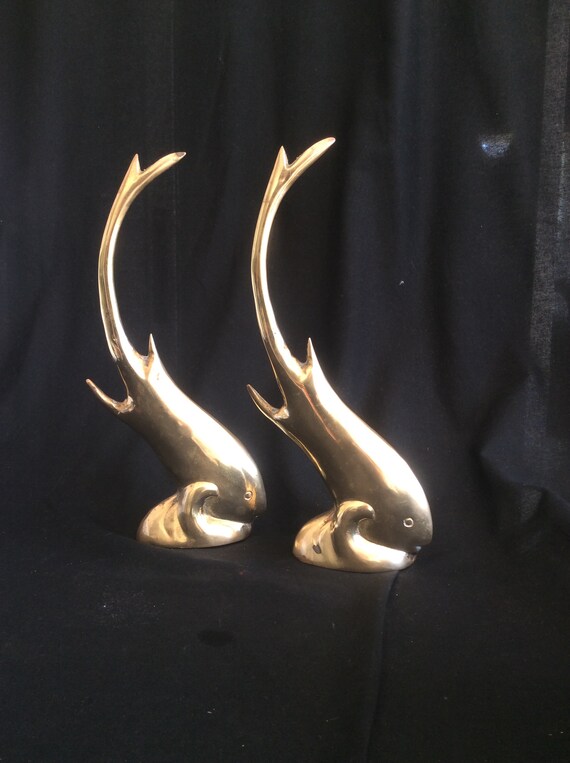 Vintage Brass Stylized Fish With Long Tails Riding A wave Made | Etsy