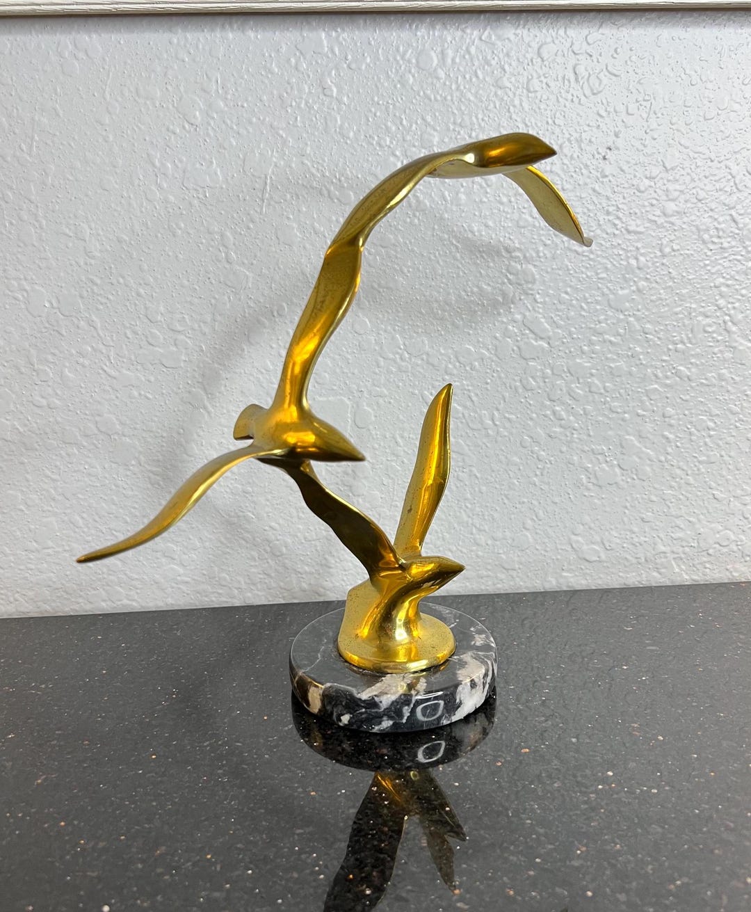 Vintage Brass Seagulls in Flight Statue With Black and White Marble ...