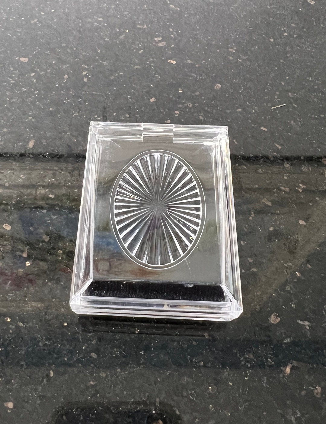 Vintage Clear Acrylic Gift Box 2" X 2 3/4" Made in China Black Flock ...