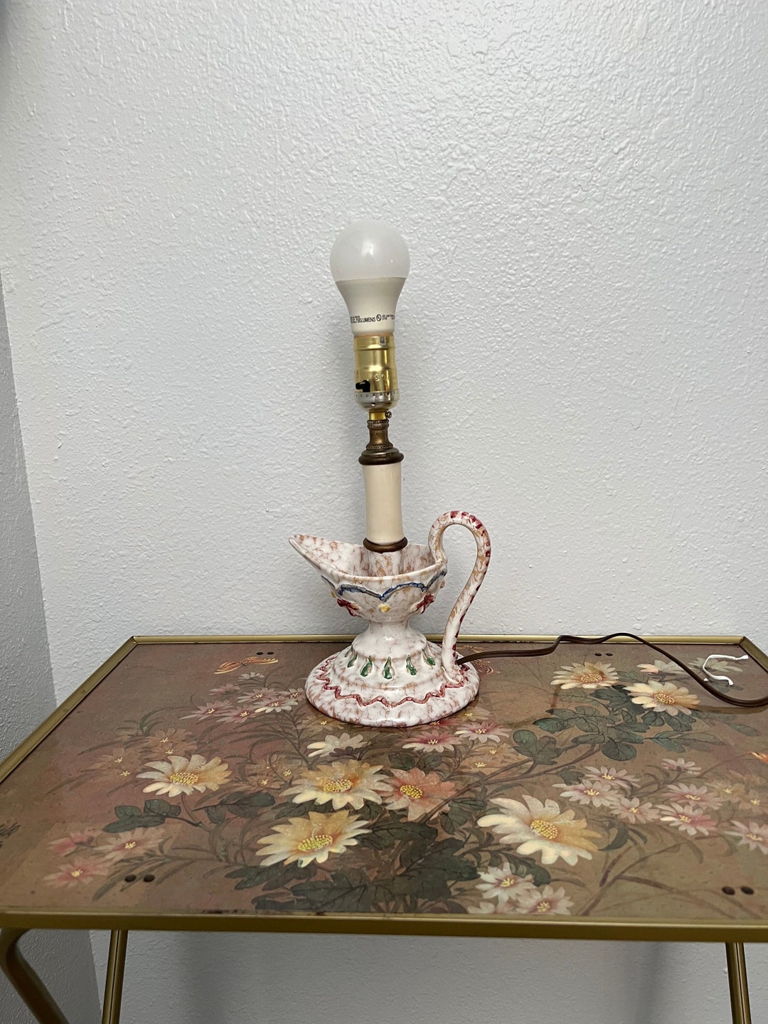 Vintage 11 Inch Italy Tall Splatter Ceramic Short Boudoir Lamp Genie ...