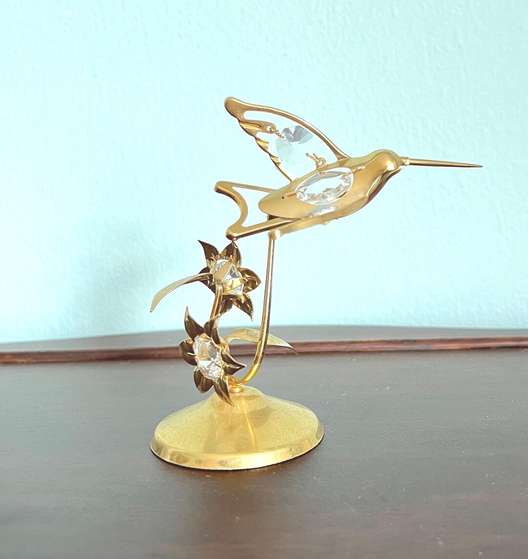Vintage Swarovski Crystal Delight 24KT Gold Plated Hummingbird Mascot ...