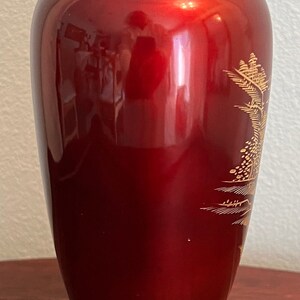 Vintage Lacquered Wood Vase Deep Red Color With Gold Hand Painted ...