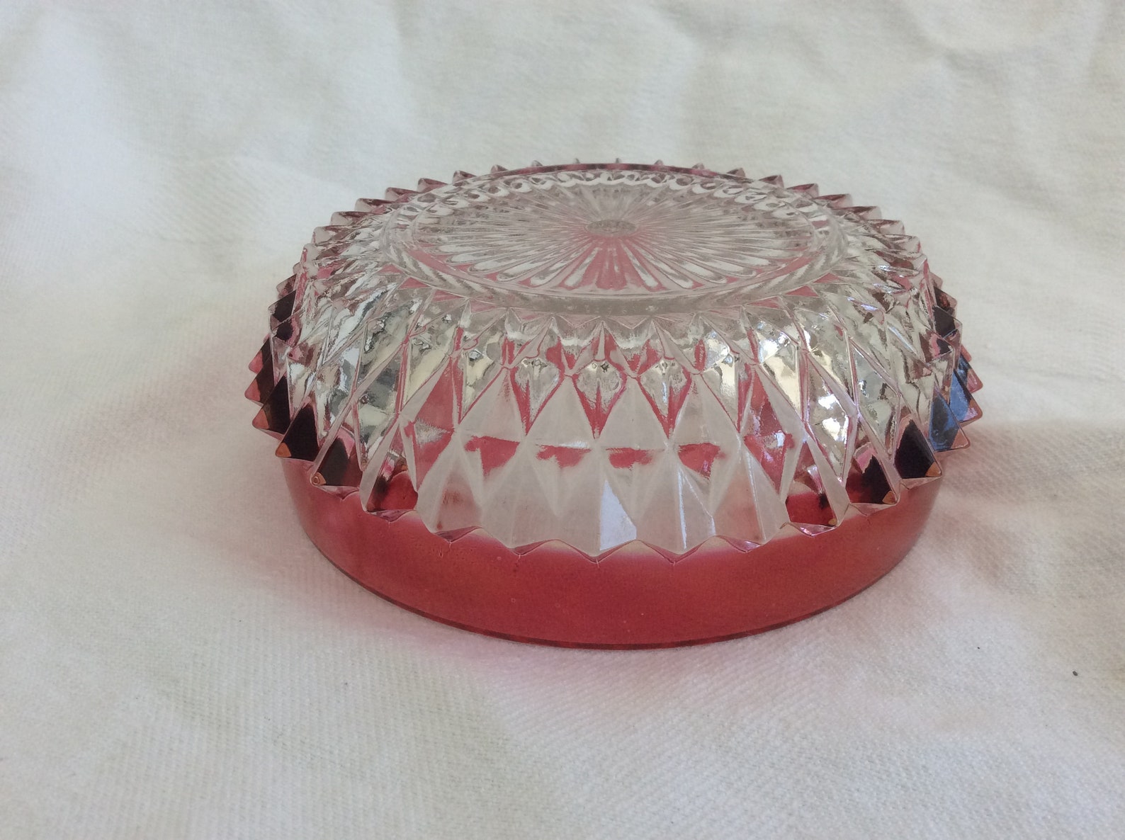 Indiana Glass Kings Crown Diamond Point Pattern Red Cranberry Flash ...