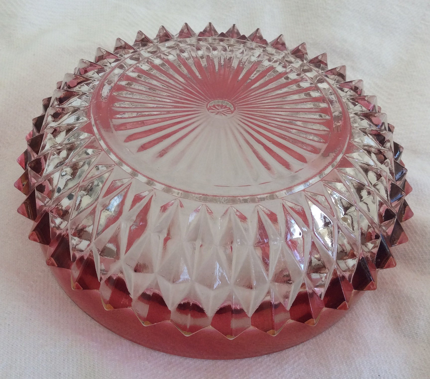 Indiana Glass Kings Crown Diamond Point Pattern Red Cranberry Flash ...