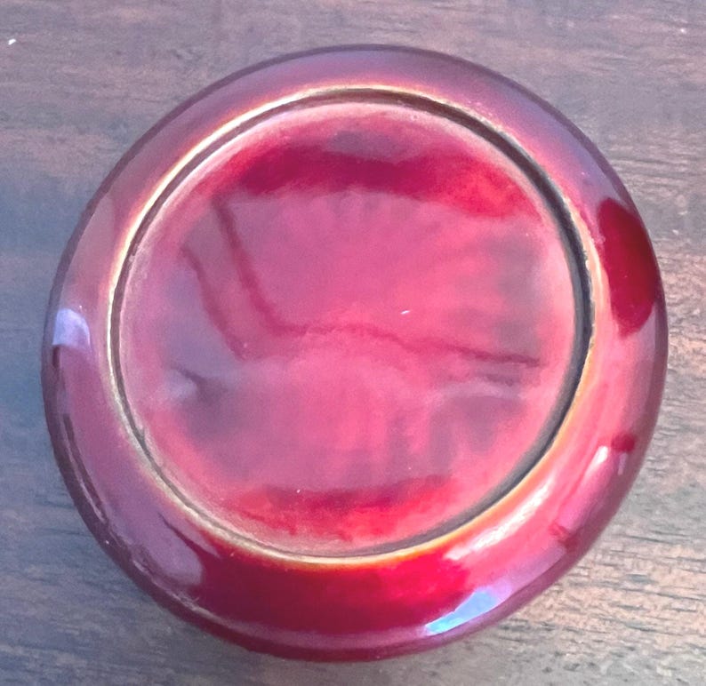 Vintage Lacquered Wood Vase Deep Red Color With Gold Hand Painted ...