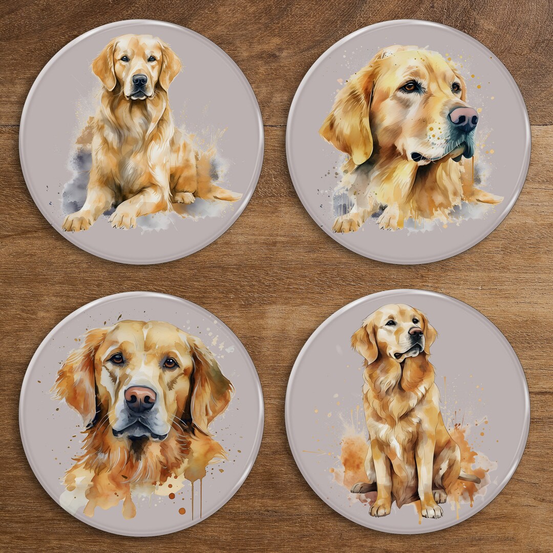 Golden Retriever Glass Coasters Watercolour Painting Personalised Glass ...