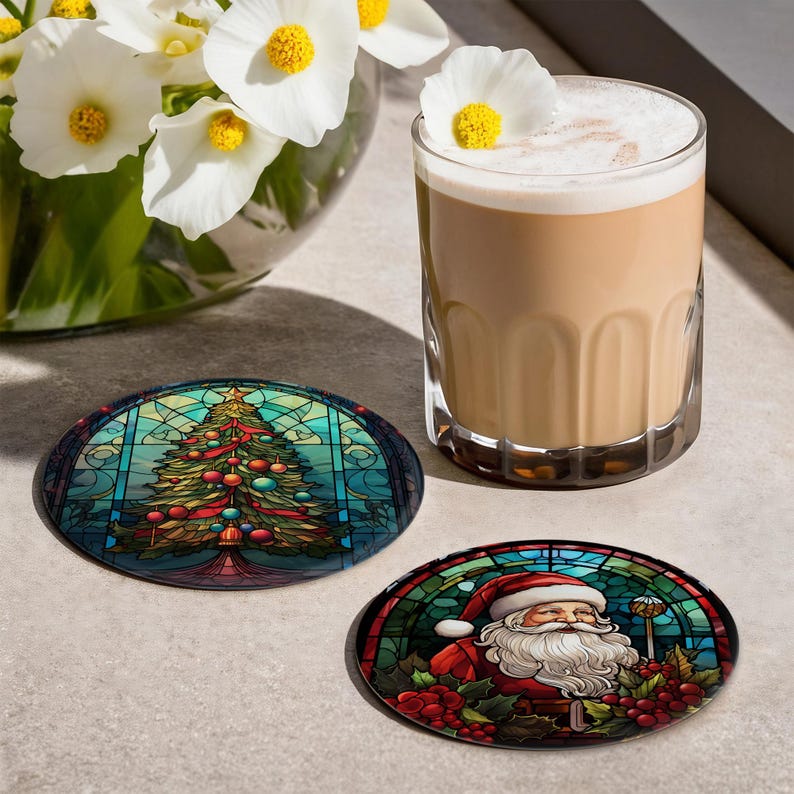 Custom Stained Glass Christmas Coaster Set - 10 Festive Designs - Etsy