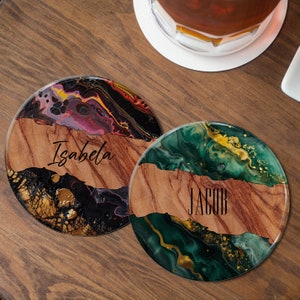 Custom Gold Resin Coasters Personalized With Name Glass Coaster Set of ...