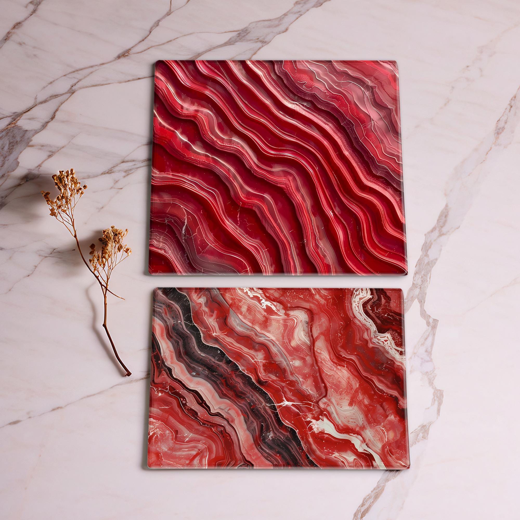 Red Marble Placemat - Luxury Glass Table Mat - Etsy