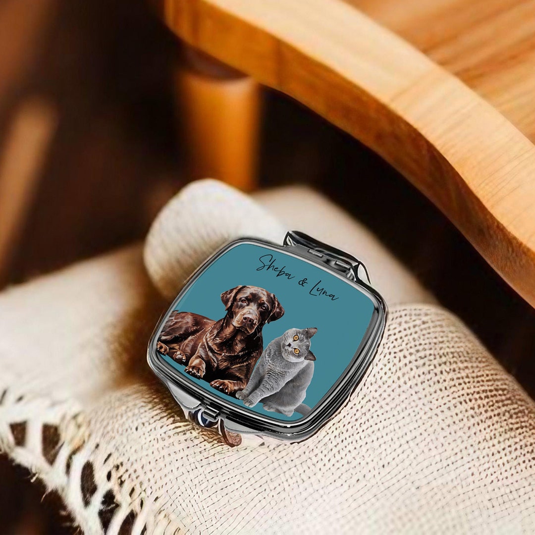Personalized Pet Portrait Compact Mirror | Personalised Dog Portrait ...